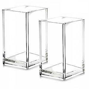 2 Pack Clear Acrylic Pencil Pen Holder Cup,Desk Accessories Holder,Makeup Brush Storage Organizer,Modern Design Desktop Stationery Organizer for Office School Home Supplies,2.6x 2.6x 4 inches
