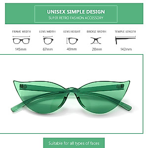 OLINOWL Cat Eye Rimless Sunglasses Oversized One Piece Colored Transparent Eyewear Retro Eyeglasses for Women Men