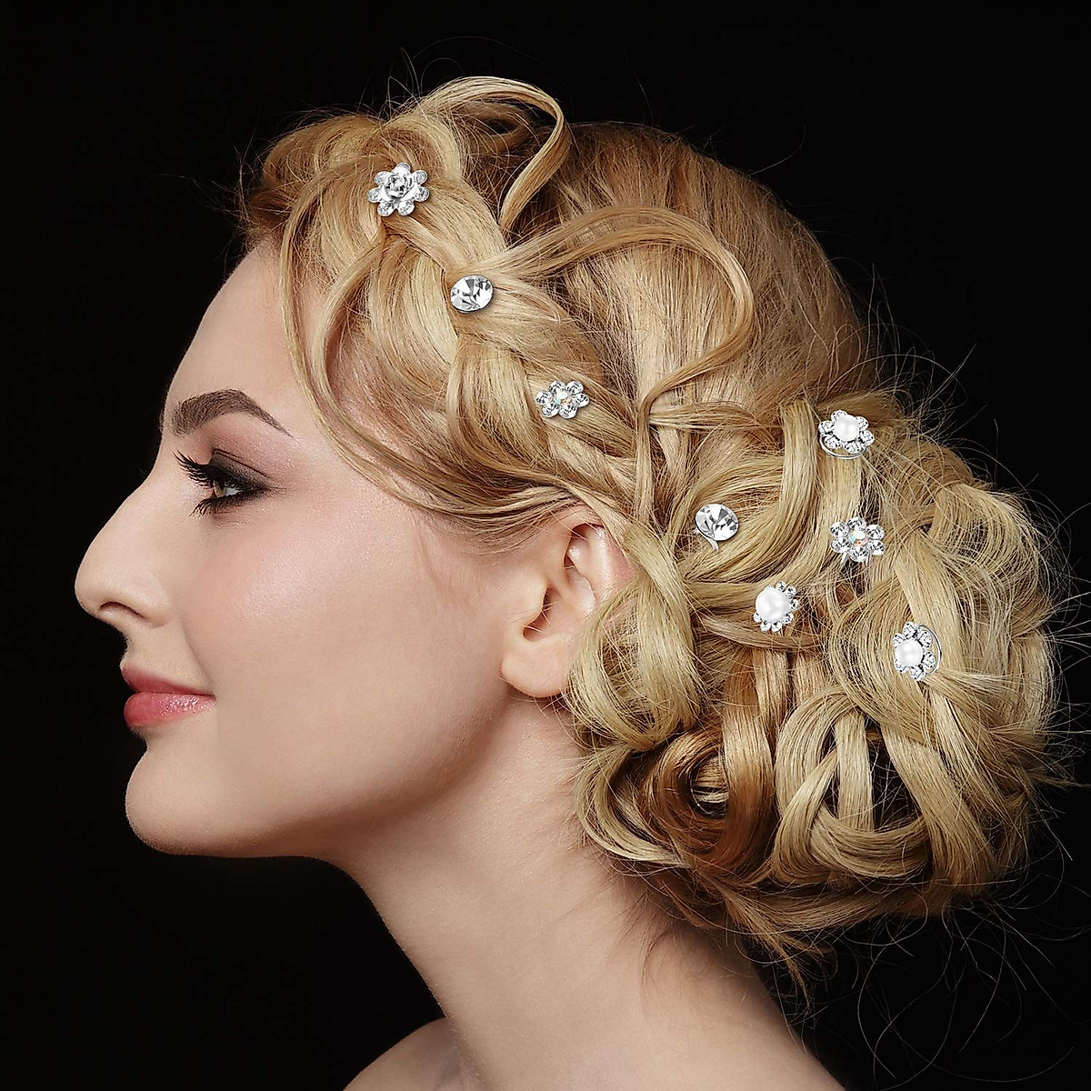 Yaomiao 116 Pcs Wedding Hair Jewels for Girls Spiral Hair Pins Rhinestone Bridal Accessories Crystal Pearl Clips Flower Spiral Hairstyles Pin for Women Girl Wedding Prom Party