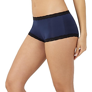 Maidenform Women's Underwear, Microfiber Boyshort Panties, One Fab Fit, 3-Pack, Navy Black/Navy Black Lace/Shining Star