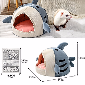 Ferret Bed Cave and Hideouts | Ferret Hammock for Cage | Ferret Hideaway Bed Accessories | for Small Pet Cushion Long Plush Soft Washable for Ferret & Small Animals (Shark Shape)