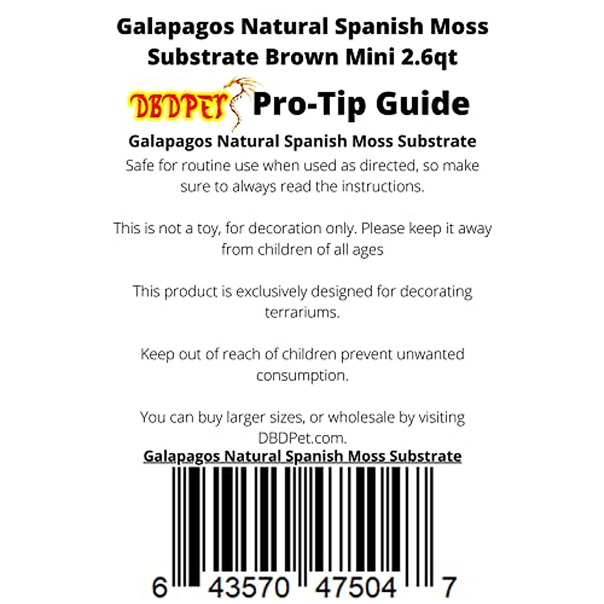 DBDPet Galapagos Natural Spanish Moss Substrate Brown Mini 2.6QT - Includes Attached Pro-Tip Guide