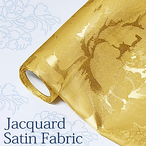 KKJIAF Satin Jacquard Fabric 3 Yards, 49" Wide Peony Pattern Shiny Silky Brocade Fabric for Dress, Shirts, Tablecloth, Table Runner, Wedding Decor, DIY Crafts, Gold