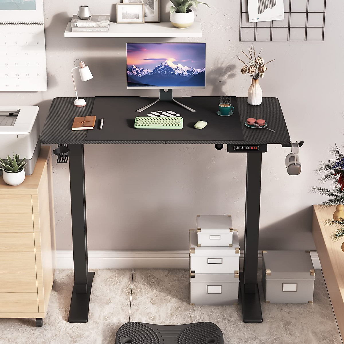 Furmax Electric Height Adjustable Standing Desk Large 40 inch Sit Stand up Desk Home Office Computer Desk Memory Preset with T-Shaped Metal Bracket,Carbon Black
