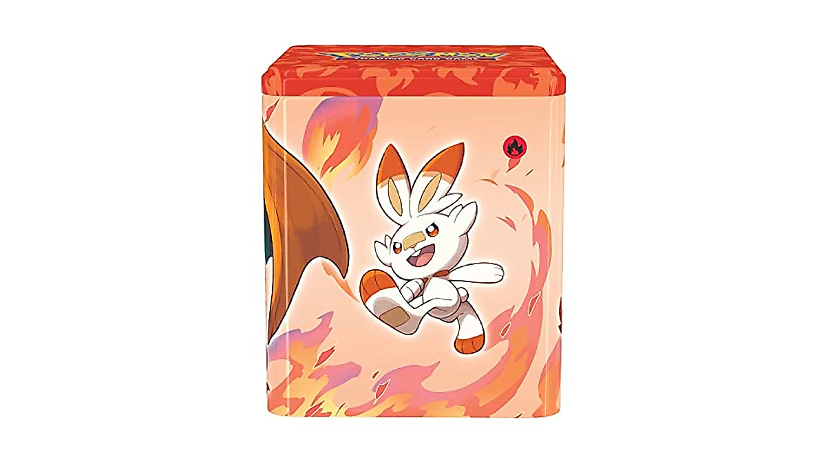 Pokemon TCG Fire Stacking Tin – Includes 3 Booster Packs & Coin