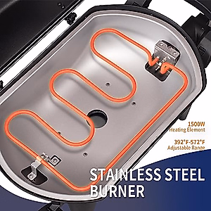 VANSTON Outdoor Electric Barbecue Grill & Smoker, Black - Great Small Spaces such as Patios, Balconies, and Decks, 1500W Portable and Convenient Camping Countertop Grill with Built-In Thermometer