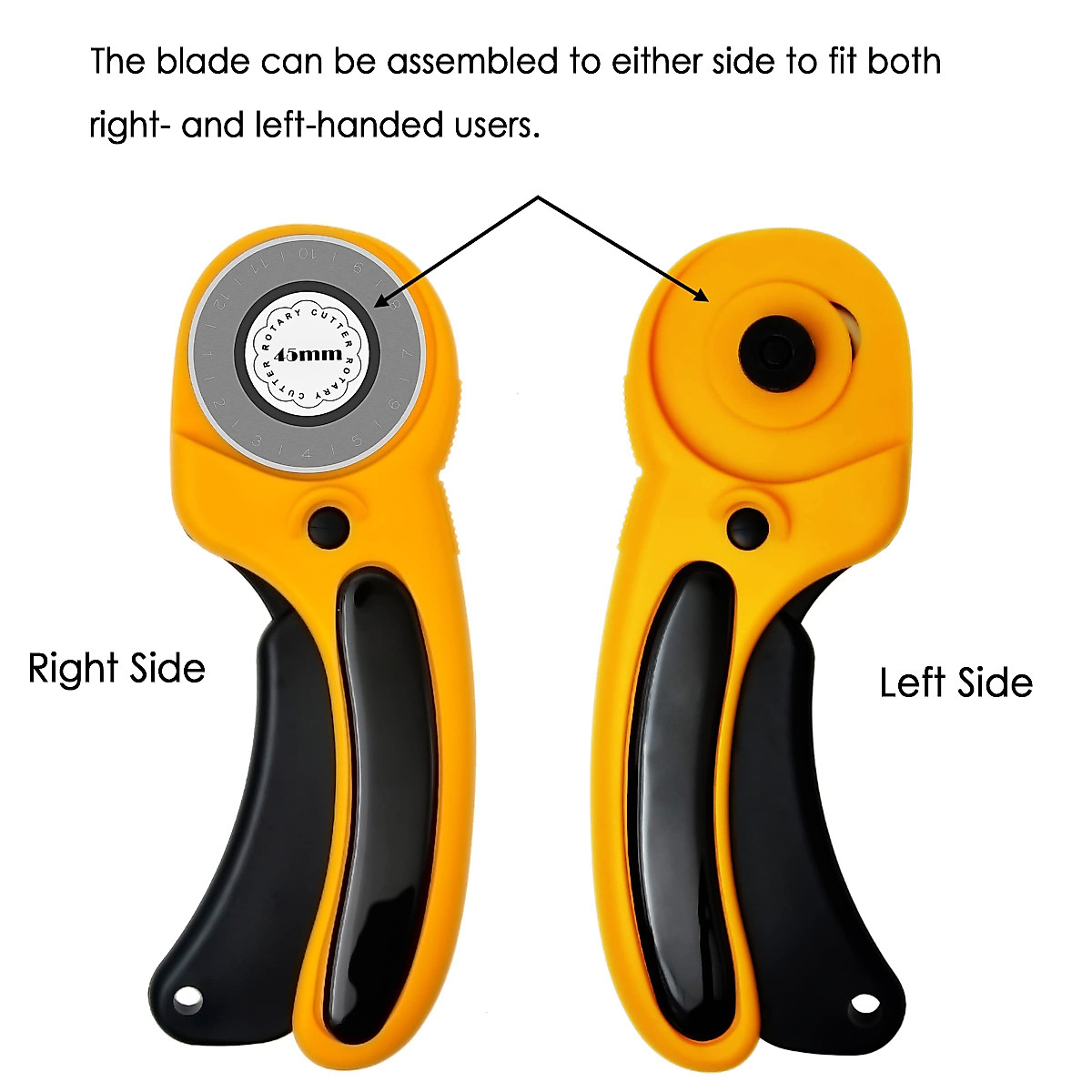 45mm Rotary Cutter, RosyMyth Fabric Cutter, for Paper, Leather Cutting, Quilting Sewing Scrapbooking, Seamstress, Tailors (Yellow)