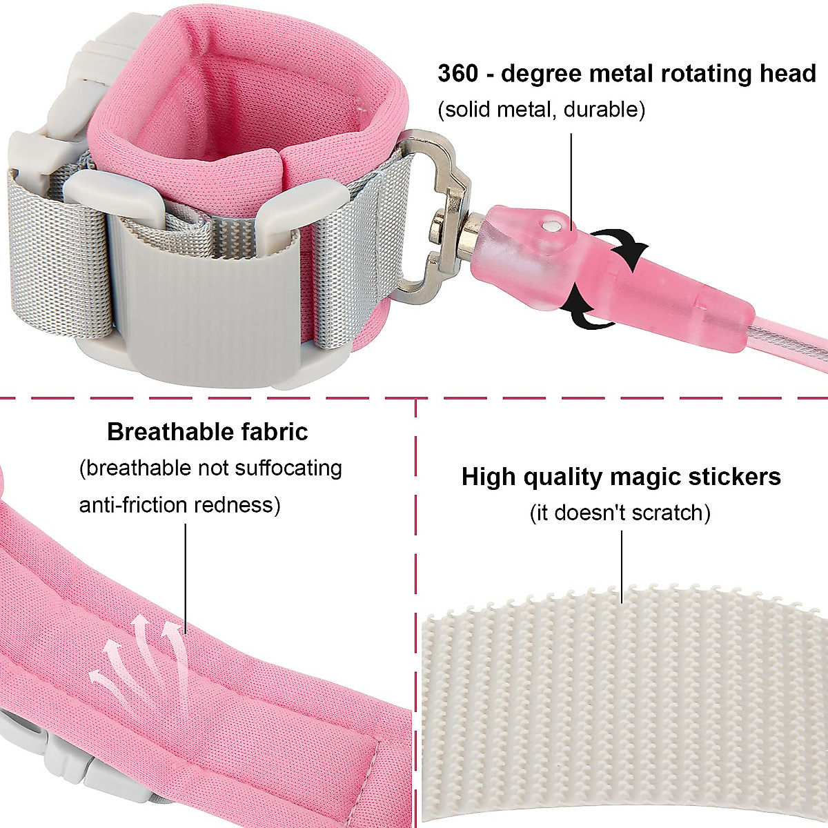 Blisstime Toddler Leash, Kid Leash Anti Lost Wrist Link with Key Lock Upgraded Baby Leash with Safety Wristband Rope for Babies Toddlers Child Kids (4.9ft/1.5m, Pink)