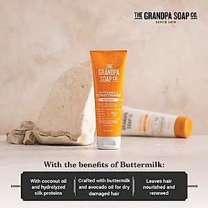 The Grandpa Soap Company Buttermilk Conditioner - Nourishing Formula to Help Strengthen and Hydrate Hair, with Coconut Oil & Silk Protein, Sulfates and Parabens Free, 8 Fl Oz