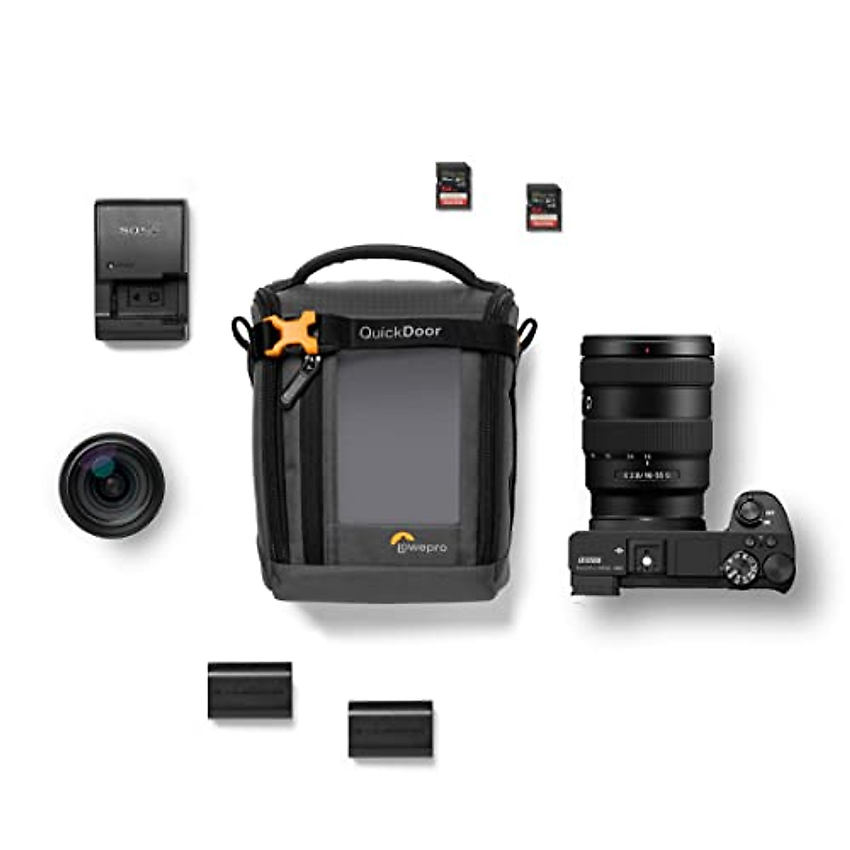 Lowepro GearUp Creator Box Medium II, Mirrorless and DSLR Camera Bag, Camera Case with QuickDoor Access, Made with Recycled Fabric, Orange Padded Interior Dividers, Grey
