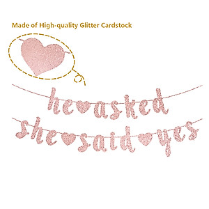 Engagement Party Decorations, Rose & Gold Engaged He Asked She Said Yes Banner, Bachelorette Party Favors, Glitter Diamond Bride Sign for Bridal Shower Hen Party Supplies Backdrop Decor (Gold)