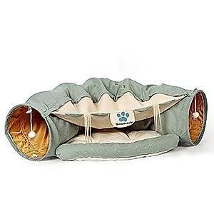 DREAMSOULE Cat Tunnel Bed, 2-in-1 Cat Play Tunnel and Mat for Pets Cats Dogs Rabbits Kittens for Home Foldable Soft Cat Tunnel Tubes Toys Pet Play Bed Indoor (green)