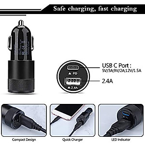 USB C Fast Car Charger,30W 3.0 PD Type C Car Adapter 2 Port USB C Car Plug Compatible for iPhone 14/13/12 Pro Max/11 Pro Max/SE/X/XR/8/7/6 Plus,Samsung Galaxy S23 S22 S21 S20 S10 Plus,Google Pixel 7 6