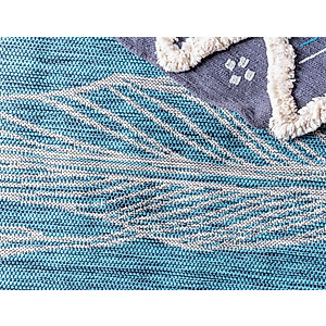 Unique Loom Outdoor Botanical Collection Area Rug - Leaf (4' 1" Round, Teal/ Ivory)