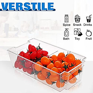 HERKKA Plastic Storage Organizer Container Bin with Dividers for Bathroom, Pantry, Kitchen Cabinet, Fridge, Office and Home Organization - 9 pack - 12.5 inch - Clear