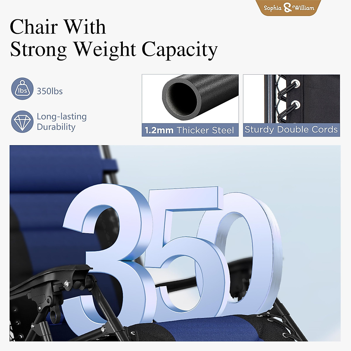 Sophia & Willliam Zero Gravity Chair Padded, Reclining Folding Chair with Free Cup Holder (Blue)