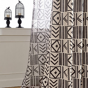 Melodieux Black Geometric Style Room Darkening Grommet Curtains for Living Room Dining Room Bedroom, 52 by 84 Inch, 2 Panels