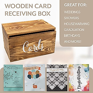 Darware Wooden Wedding Card Box for Receptions (Brown), Rustic Farmhouse Wood Decorative Card Receiving Box for Birthdays, Showers, Graduations and More