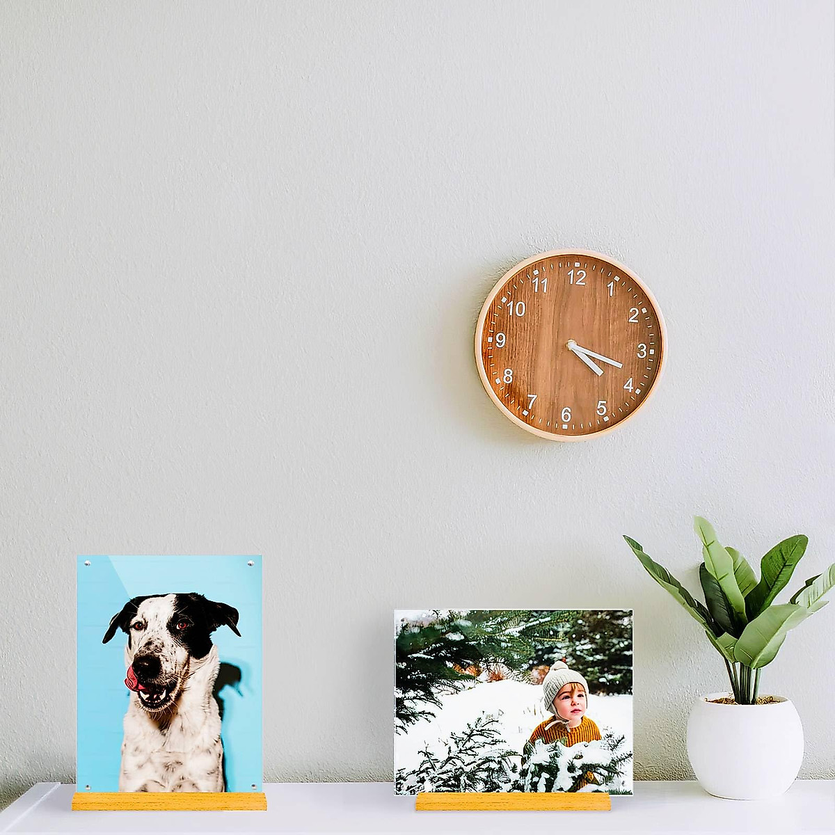 PUJIANG 8.5 x 11 Acrylic Sign Holder with Wood Base 3 Pack,Wood Sign Holder Acrylic Frame Standing Plastic Sign Holder, Double Side Flyer Holder Plexiglass Sign Holder for Store Wedding Front Desk