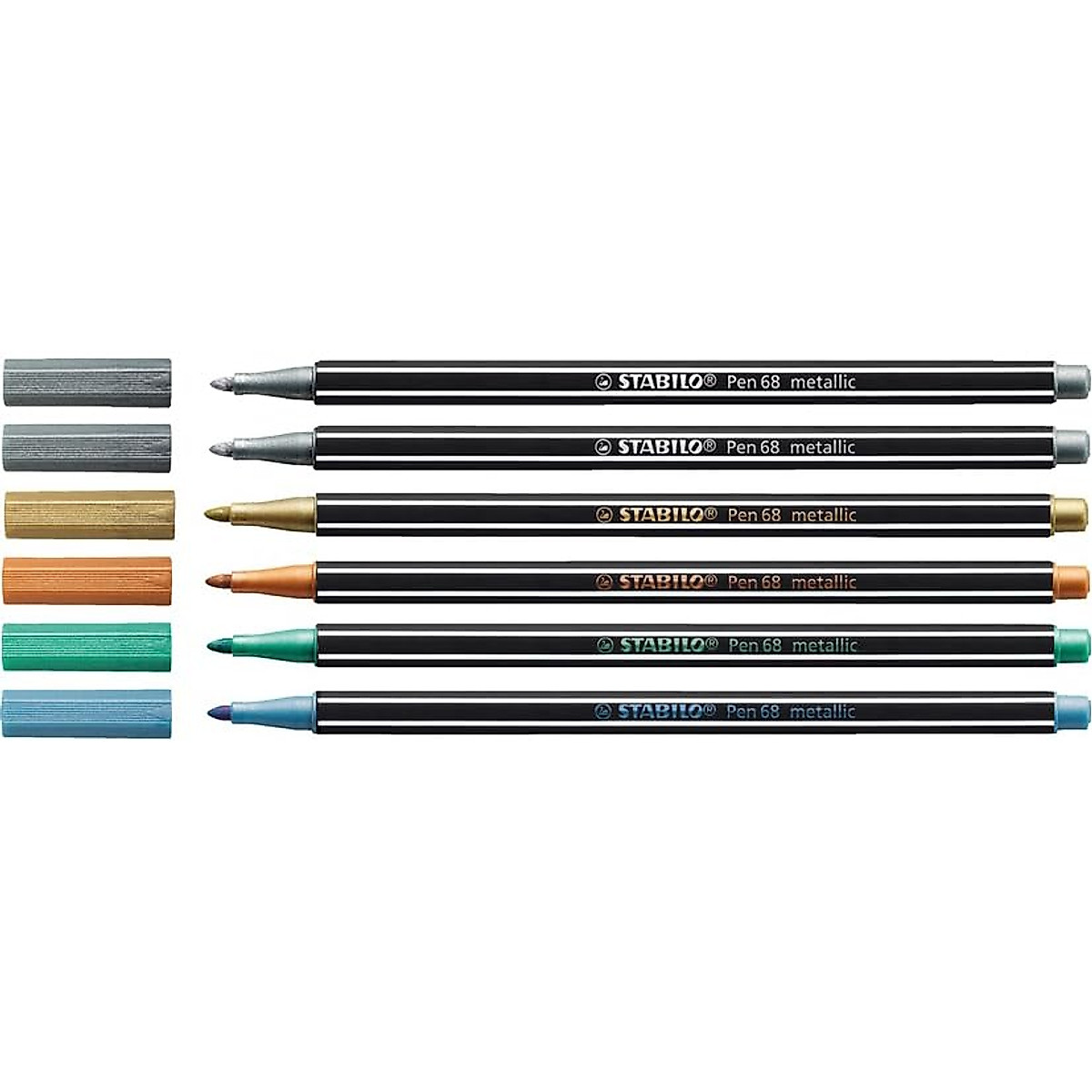 STABILO Metallic Premium Felt Tip Pen Pen 68 Metallic - Tin of 6 - Assorted Colours