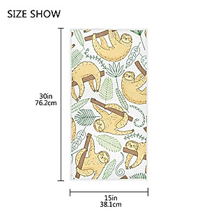 HUSSRITY Sloths with Jungle Leaves Towels Super Soft Hand Towel Highly Absorbent Washcloths Quick Dry Bath Towel 30x15 Inch Durable Lightweight