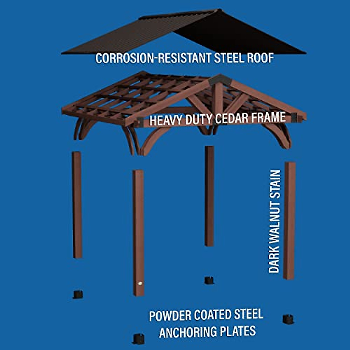 Backyard Discovery Arlington 12x12 All Cedar Gazebo, Walnut, Insulated Steel Roof, Water Resistant, Wind Resistant up to 100 MPH, Withstand 7,886 lbs of Snow