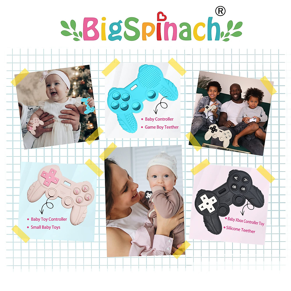 BIGSPINACH Baby Game Controller Teether Toy Silicone Teething Toy for Gamer Parents and Future Gamer Kids Cool Gaming Stuff (Blue+Black)