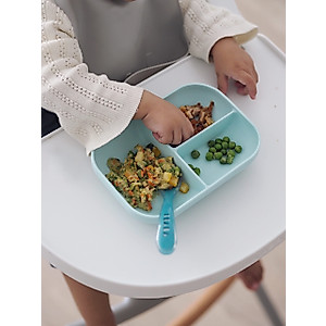 BEABA Silicone Suction Plates for Baby, Made with High Grade Food Safe Silicone, Soft Durable Toddler Dishes, Baby Plates with Suction Bottom, Rain