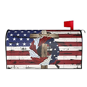 Patriotic American Flag Wreath Cross Mailbox Covers Magnetic Stars Stripes 4th of July Memorial Day Decorative Mailboxes Letter Box Cover 18x21 in for Outdoor Garden Yard Home Decor Outside