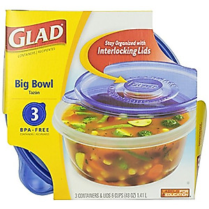 Glad Ware Big Bowl Containers with Lids, Round Size, 3 ct, 48 ounce