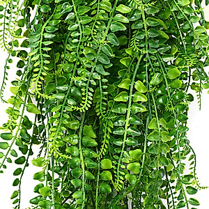 CLONG 2 pcs Artificial Hanging Ferns Plants Vine Fake Ivy Boston Outdoor UV Resistant Plastic Plants (Green)