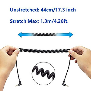 CERRXIAN 90 Degree Right Angle 3.5mm Male to Male Jack 4 Pole Extension Aux Audio Coiled Spiral Cable