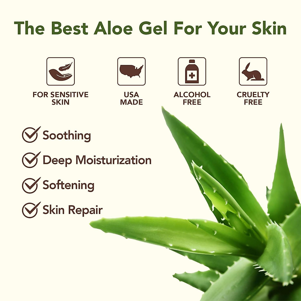 Amazing Aloe Vera Gel - Freshly Cut, 100% Pure Aloe, Premium Quality, Vegan, Unscented - Natural Sunburn Relief, After Shave, Skin, Face & Hair Care 8oz