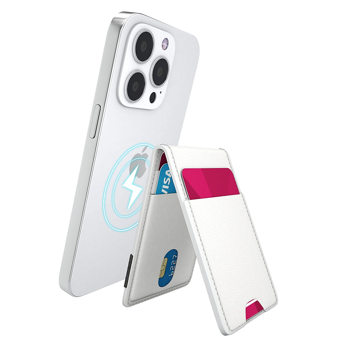 CHEAP SUNDAY for Magsafe Wallet Stand, Adjustable Magnetic Card Holder Compatible with iPhone 14/14 Plus/14 Pro/14 Pro Max and 13/12 Series (White)