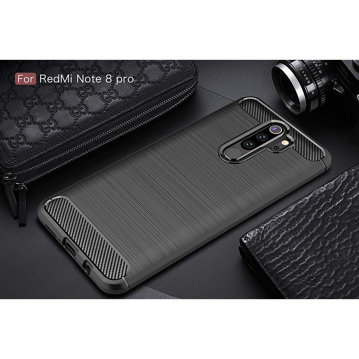 CruzerLite Case Compatible with Xiaomi Redmi Note 8 Pro Case, Carbon Fiber Texture Design & Leather Texture Back Cover Anti-Scratch Shock Absorption Case Made for Xiaomi Redmi Note 8 Pro (Black)