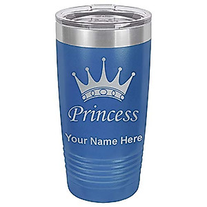 LaserGram 20oz Vacuum Insulated Tumbler Mug, Princess Crown, Personalized Engraving Included (Dark Blue)