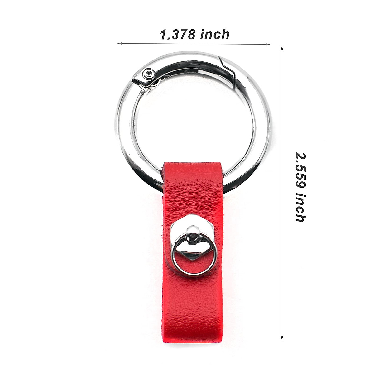 INFIPAR Circle Carabiner Keychain Clip Quick-Release Spring Ring & Anti-lost Ring Attach Leather Key Chain, No Screwdriver Required, 1 Pack, Red - Newest Version