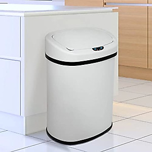 NiamVelo 13 Gallon Kitchen Trash Can Bathroom Trash Can Automatic Sensor Stainless Steel Trash Can Garbage Can with Lid by 4xC Batteries for Kitchen, Bathroom,Rest Room,Office, White