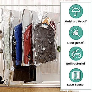 12 Pieces Hanging Vacuum Storage Bags with 2 Hand Pumps Vacuum Seal Garment Storage Bags Reusable Compression Bags for Clothes Storage and Closet Organizer, 3 Sizes S M L