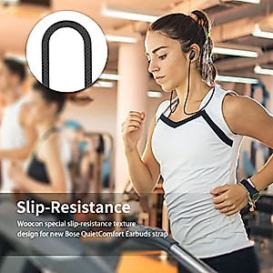 Woocon for Bose QuietComfort Eaebuds Strap, Soft Silicone Sports Anti Lost Strap Lanyard Special Anti-slip Texture Design Accessories Compatible with Bose QuietComfort Earbuds Neck Rope Cord(Black)