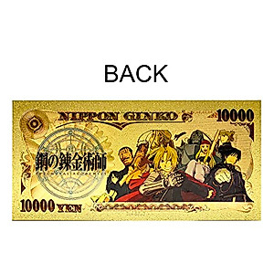 YJacuing Anime Fullmetal Alchemist Gold Coated Banknote, FA Limited Edition Collectible Bill Bookmark (6 PCS)
