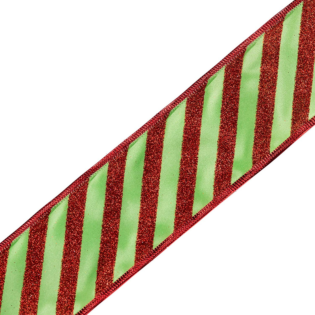 LaRibbons Wired Christmas Holiday Ribbon - Green with Red Glitter Stripe Ribbon - 2.5 inch x 25 Yard Each Roll - Red Wired Edge