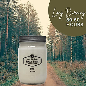 Nika's Home Pine Soy Candle 12oz Mason Jar Non-Toxic White Soy Candle-Hand Poured Candle- Handmade, Long Burning 50-60 Hours Highly Scented All Natural, Clean Burning Large Candle Gift Décor