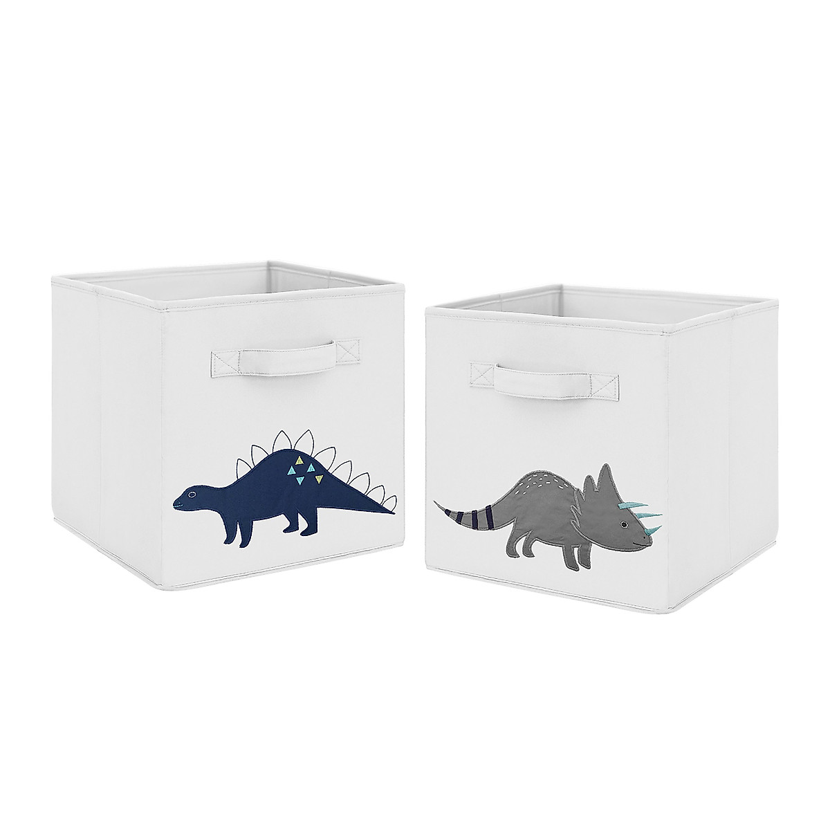 Sweet Jojo Designs Navy Blue and Grey Modern Dino Foldable Fabric Storage Cube Bins Boxes Organizer Toys Kids Baby Childrens for Mod Dinosaur Collection Set of 2