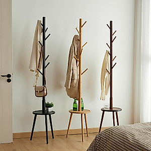 Vriccc Coat Rack Freestanding, Bamboo Coat Stand with Disc, Adjustable Height Wooden Coat Tree with 8 Hooks, kids coat rack, Used In The Bedroom Living Room, Office To Hang Clothes, Hats, Bags
