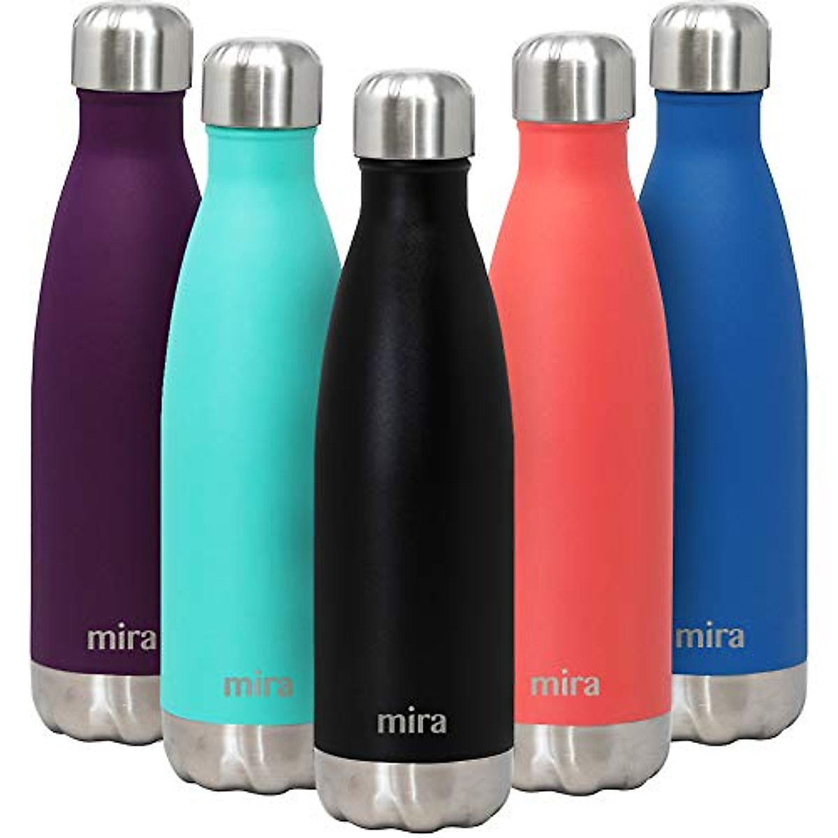 MIRA 17 Oz Stainless Steel Vacuum Insulated Water Bottle - Double Walled Cola Shape Thermos - 24 Hours Cold, 12 Hours Hot - Reusable Metal Water Bottle - Leak-Proof Sports Flask - Matte Black