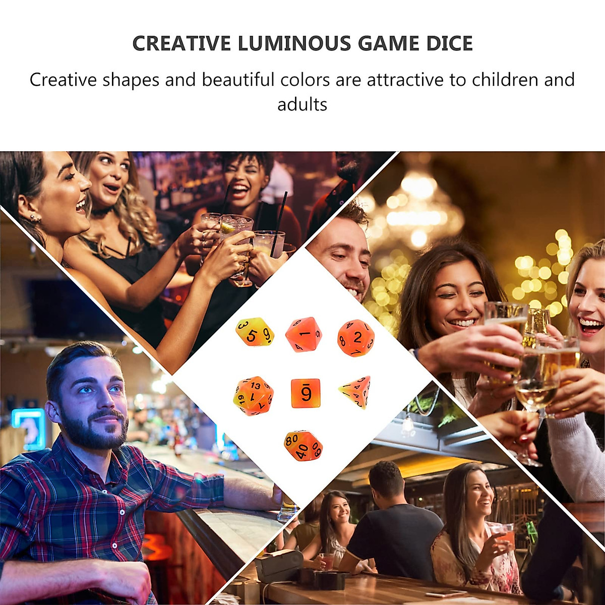 Glow in The Dark Dice Polyhedral Dice Set for RPG Farkle Bunco Teaching Math Table Board Game, Glowing Orange, 7 Pack