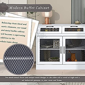 Voohek Farmhouse Buffet Cabinet with Storage, Kitchen Sideboard Multifunctional with Drawers and Door Shelves, Extra Large, White