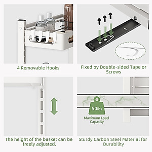 NETEL Under Sink Organizer,Pull Out Sliding Cabinet Basket Organizer 2 Tier Under Bathroom Storage Rack, Multi-Use for, Height Adjustable, With PP Frosted Pad, With strong double-sided adhesive, White