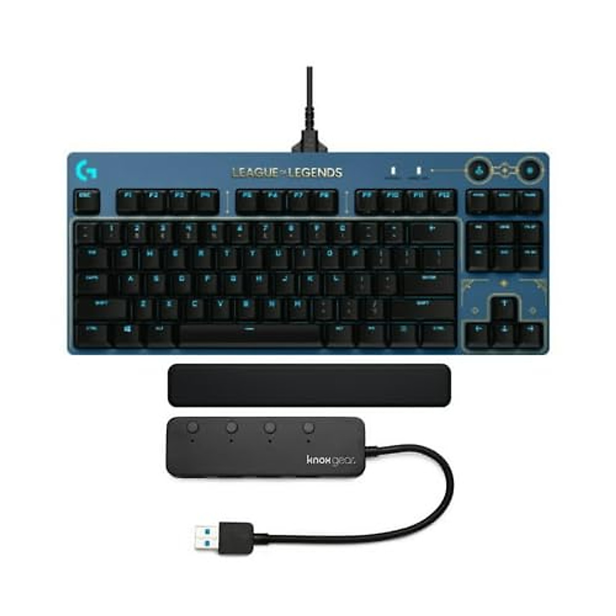 Logitech G PRO Mechanical GX Brown Tactile Switch Gaming Keyboard (League of Legends Edition) Bundle with Palm Rest and 4-Port USB 3.0 Hub (3 Items)